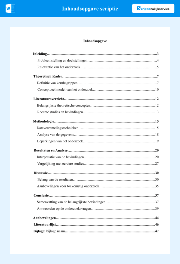 Inhoudsopgave scriptie maken | Voorbeelden en tips